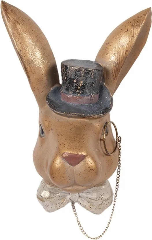 Nástěnná dekorace hnědá zaječí hlava s kloboukem - 17*11*25 cm