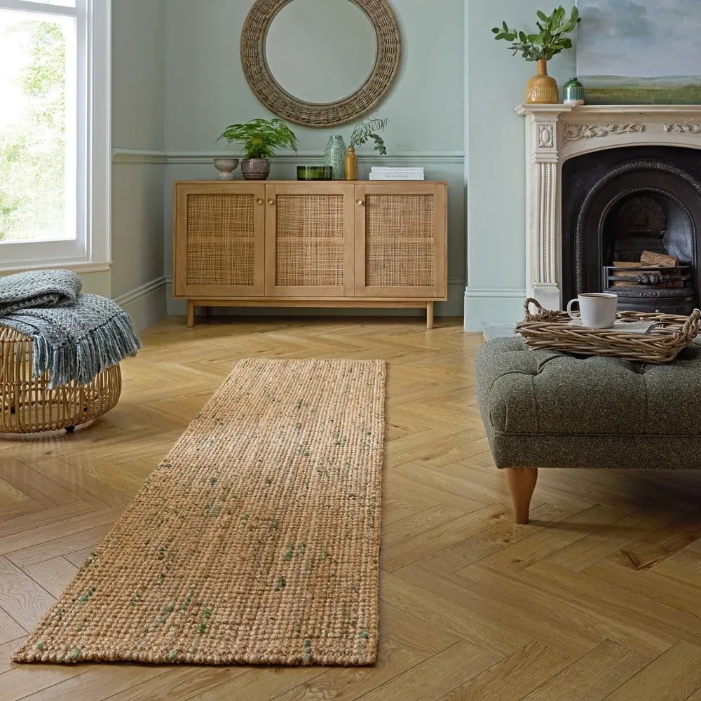 Oboustranný ručně tkaný jutový běhoun v zeleno-přírodní barvě 60x300 cm Jute Boucle Green – Flair Rugs