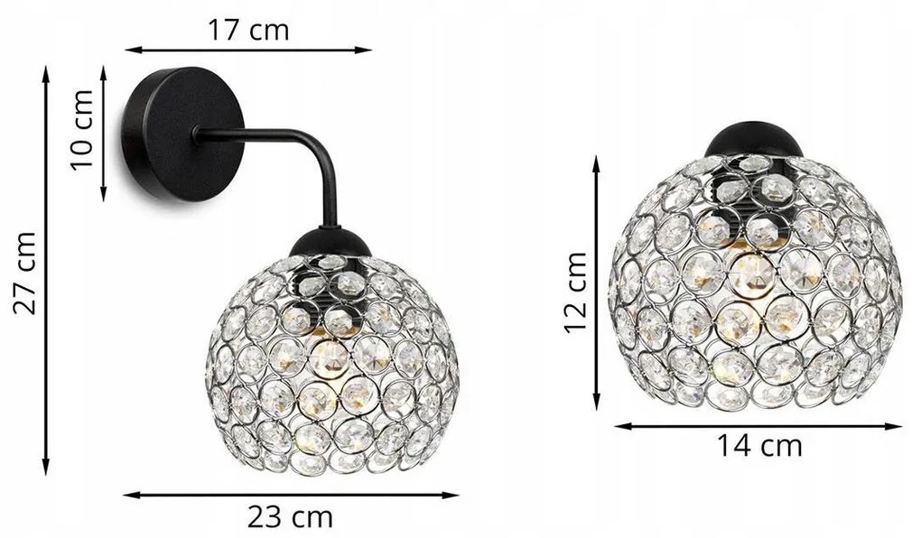 Nástěnné svítidlo Crystal, 1x stříbrné křišťálové stínítko