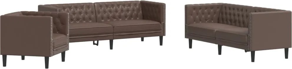 3dílná sedací souprava Chesterfield hnědá umělá kůže 3209269