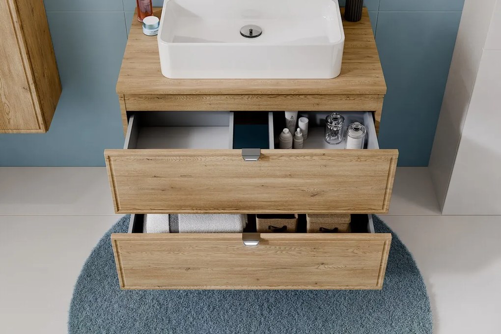 Koupelnová sestava Terra s deskou a skříňkami 80 cm dub cremona