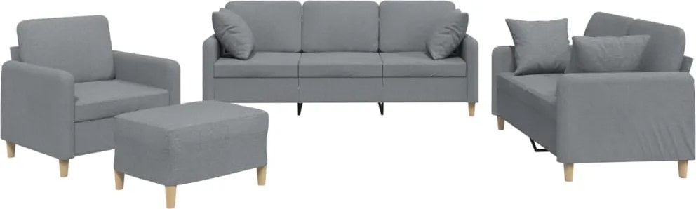 4dílná sedací souprava s polštáři světle šedá textil 3202078