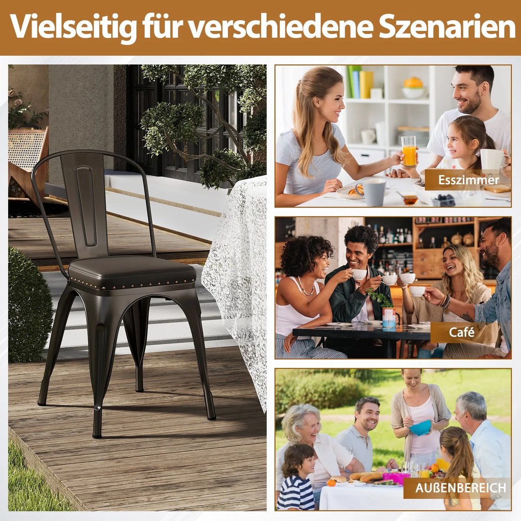 Costway Židle do jídelny4Set bistro židle kovové židle stohovatelné kuchyňské