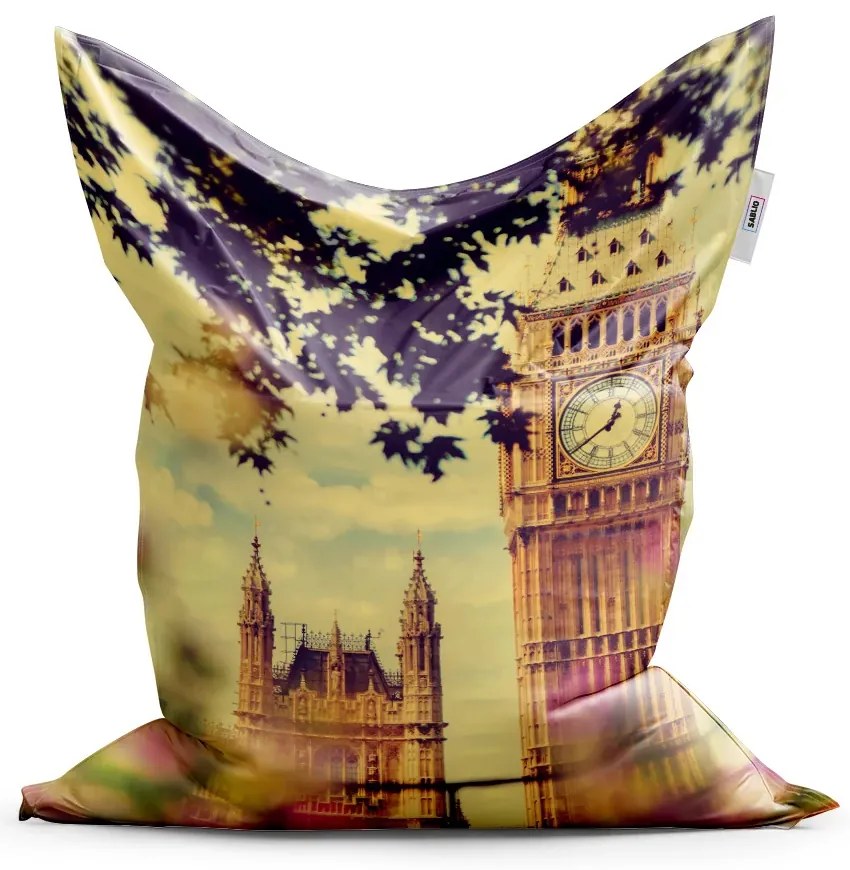 Sablio Sedací vak Classic Londýn Big Ben Flowers - 200x140 cm