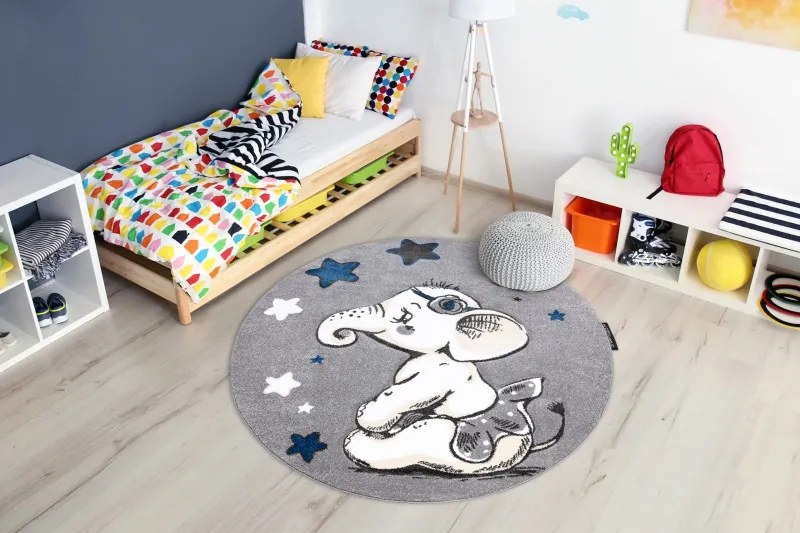 Dywany Łuszczów, Dětský kusový koberec Petit Elephant stars grey kruh, 120x120 (průměr) kruh, šedá, dětský pokoj