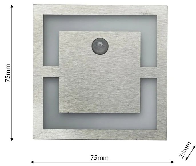 Schodišťové LED svítidlo Quadro, 1x LED 0,6w, 4000k, s, pohybový senzor