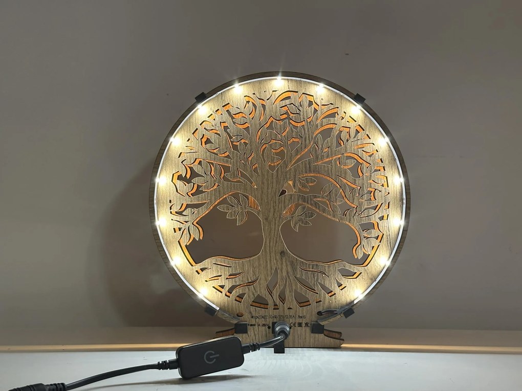 Li-Go "Strom života s achátovým srdcem" dřevěná lampa s dvojitým podsvícením  20x22 cm/dub provedení povrchu: dub světlý