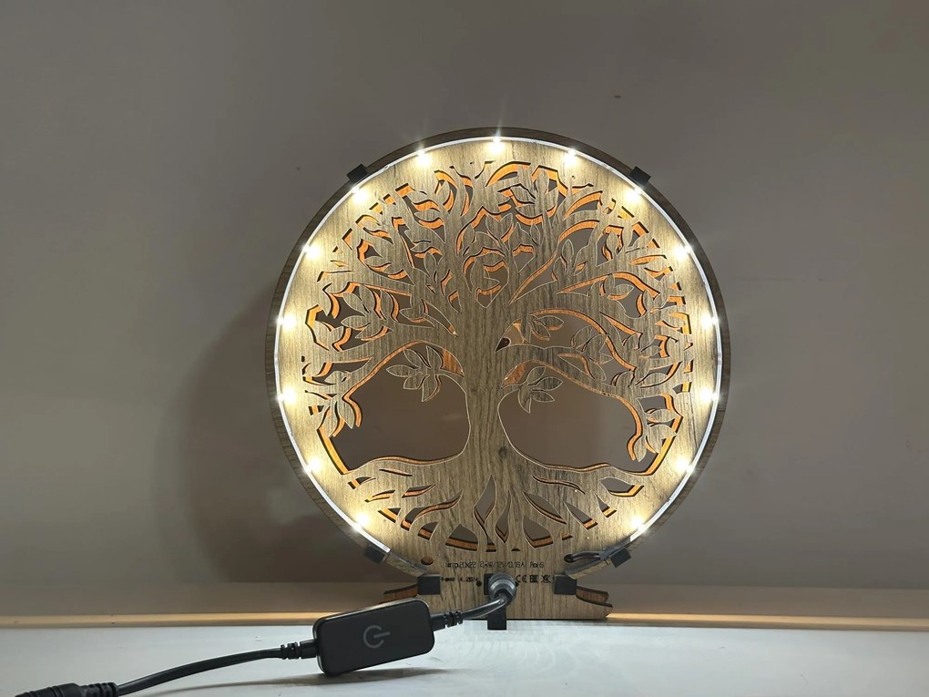 Li-Go "Strom života s achátovým srdcem" dřevěná lampa s dvojitým podsvícením  20x22 cm/dub provedení povrchu: jedle