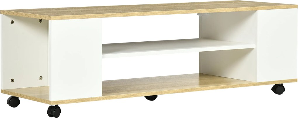 HOMCOM TV Stojan na Kolečkách - Nástěnný TV Stojan s 2 Úložnými Policemi pro Televize do 139 cm - 120x40x38,5 cm | Aosom