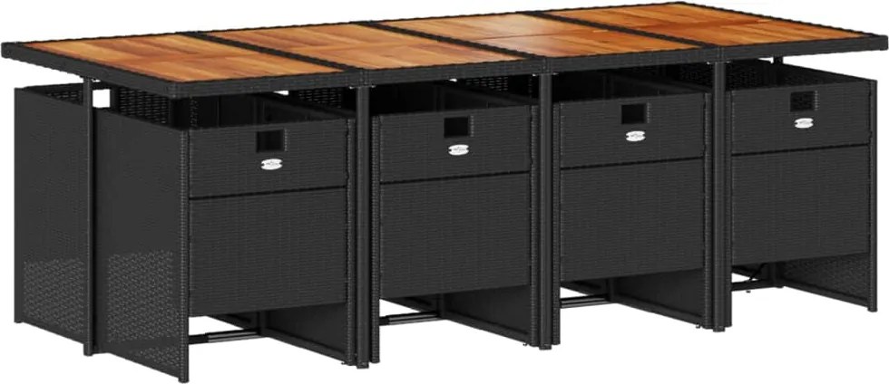 9dílný zahradní jídelní set s poduškami černý polyratan 3277694