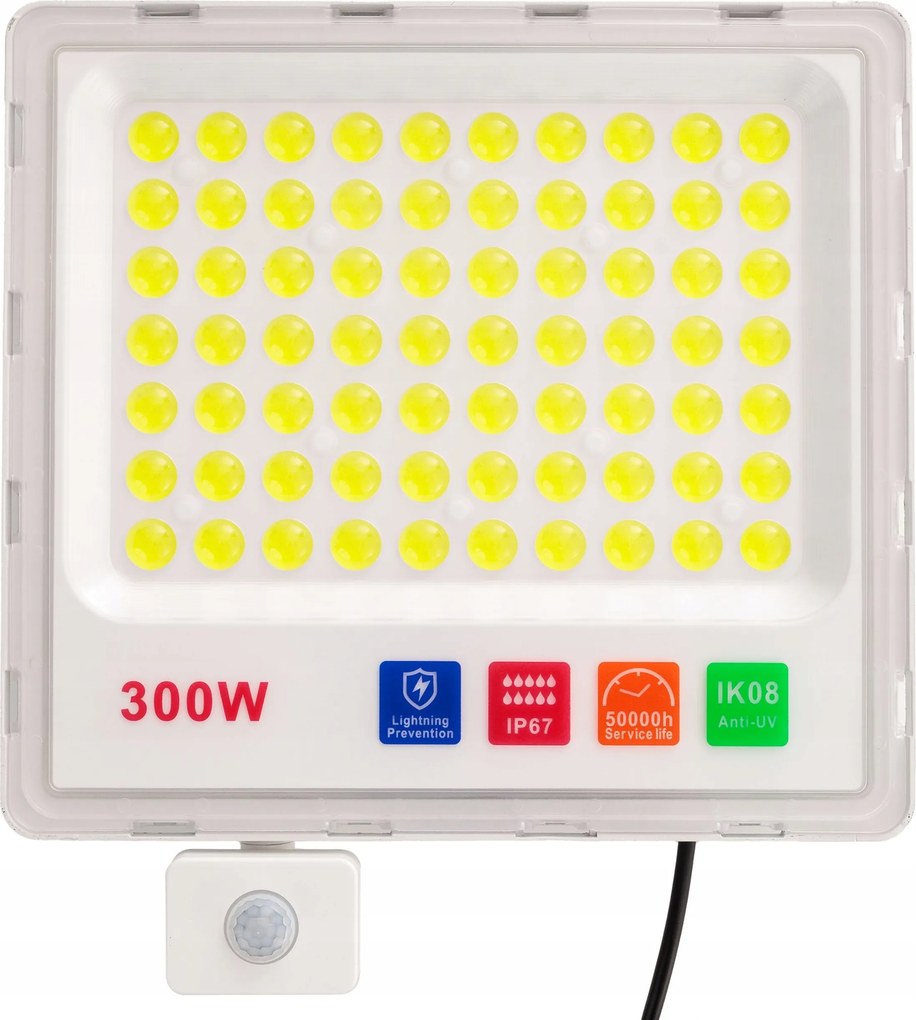Led Halogenový Zářič 300W Cob Lampa Se Senzorem Pohybu Soumraku IP67