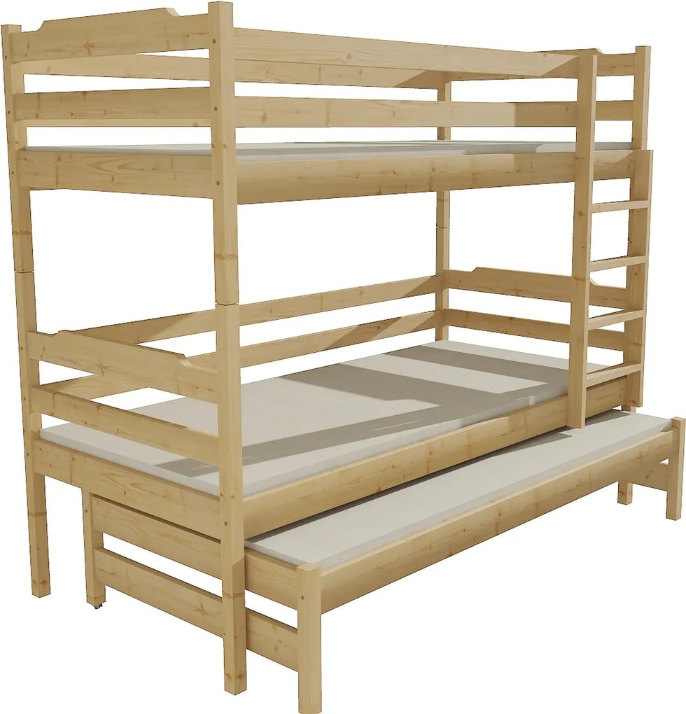 Vomaks Patrová postel s výsuvnou přistýlkou PPV 012 (100 cm (+20 cm vsuvky mezi lůžky a prodloužený žebřík), netransparentní barva hnědá, 2 kusy úložných prostor, 90 x 200 cm)