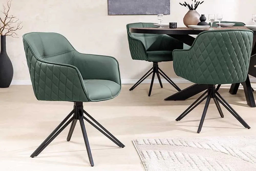 Designová otočná židle Natasha zelená kůže