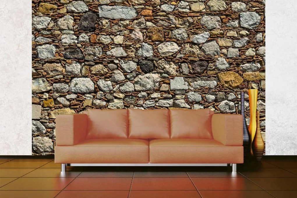 DIMEX | Samolepicí vliesová fototapeta na zeď Přírodní obklad MA-5-2378 | 375 x 250 cm | bílá, černá, oranžová, hnědá