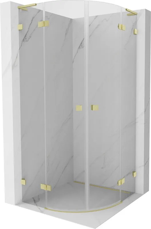 Mexen Lunar, L výklopný půlkruhový sprchový kout 80 x 80 cm, 8mm čiré sklo, zlatý matný profil, 833L-080L-080P-55-00