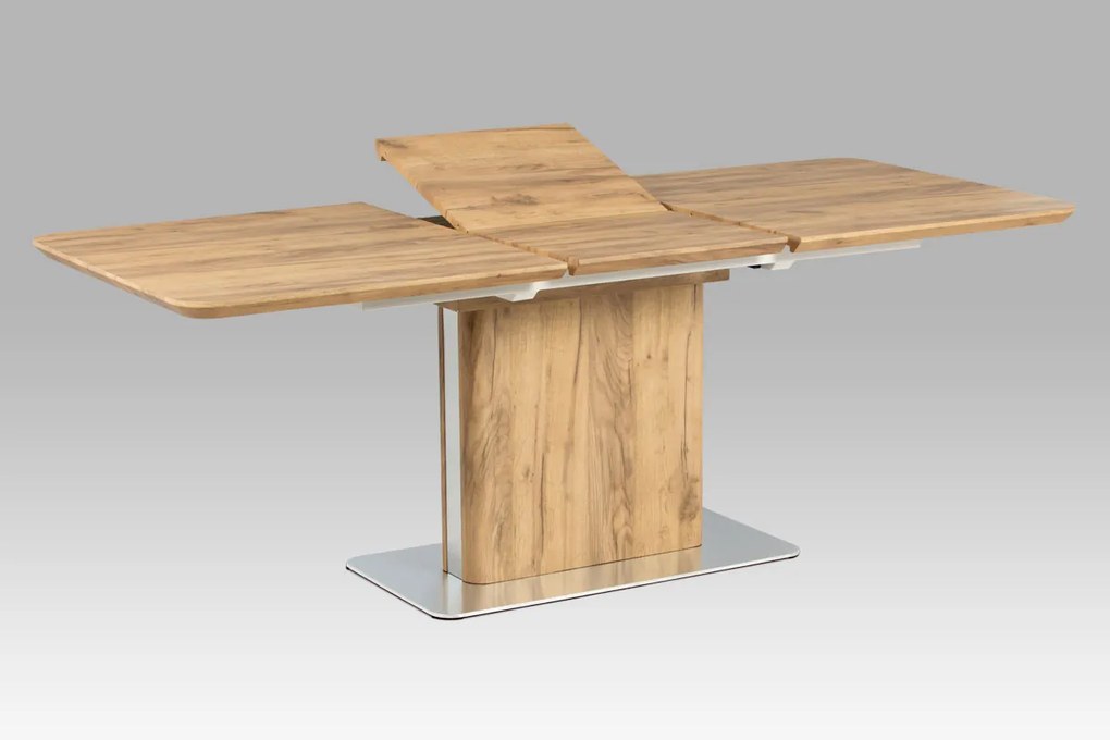 Jídelní stůl rozkládací z 3D folie dekor dub s broušeným nerezem HT-670 OAK