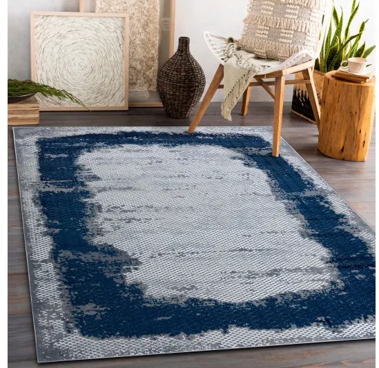 Dywany Łuszczów, Kusový koberec Core A004 Frame blue/grey, 140x190, modrá, chodba / předsíň