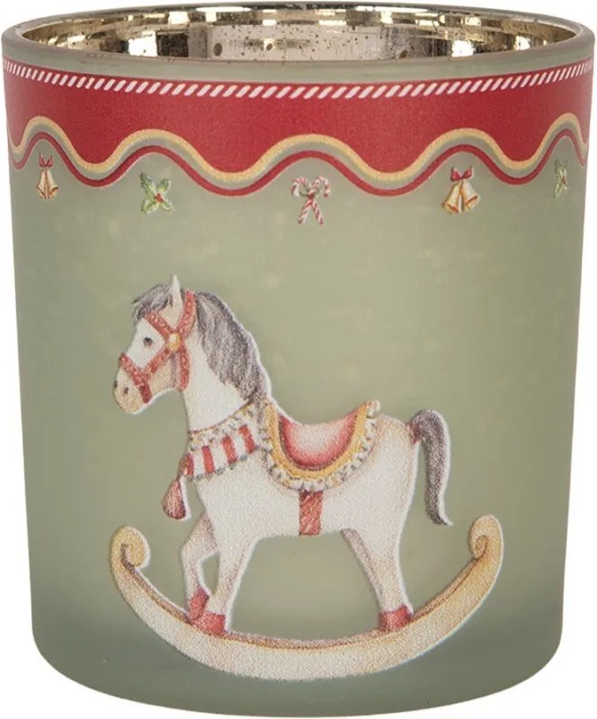Skleněný svícen na čajovou svíčku houpací koník Rocking Horse - Ø 7*8 cm