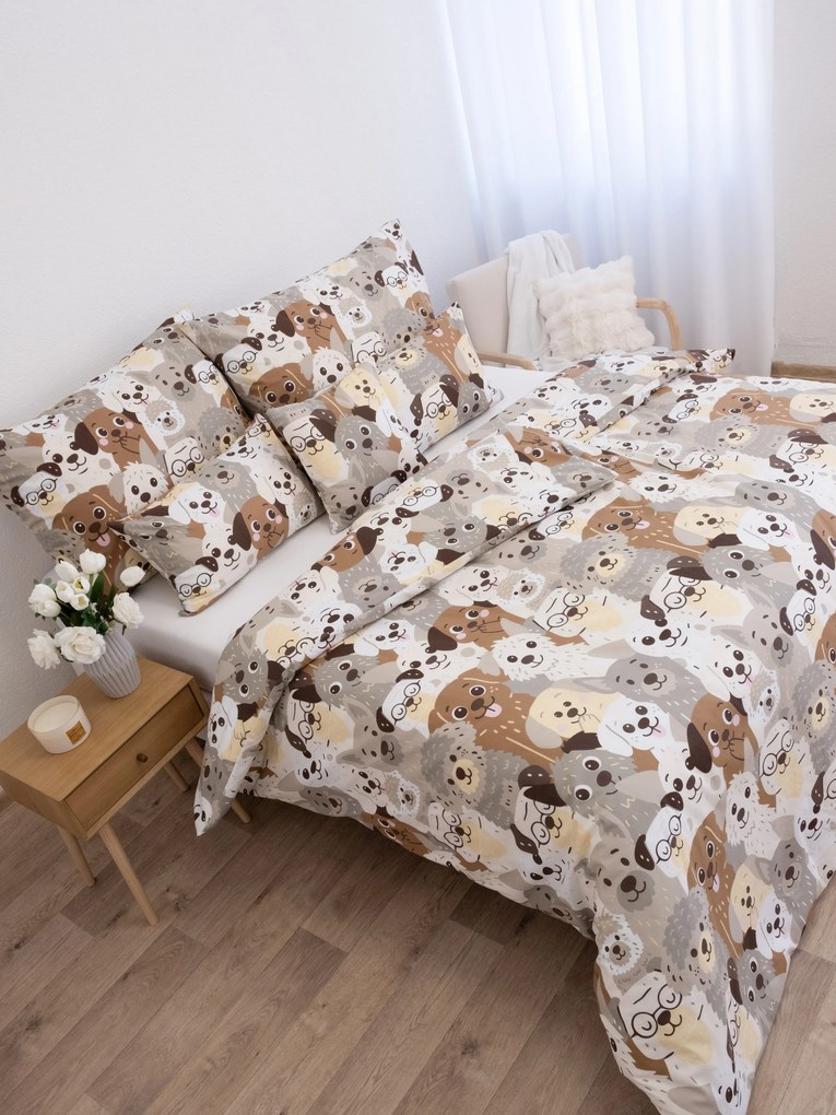 MK Lůžkoviny Francouzské bavlněné povlečení Renforcé - Psí invaze 220 × 200 cm, 2ks 70 x 90 cm