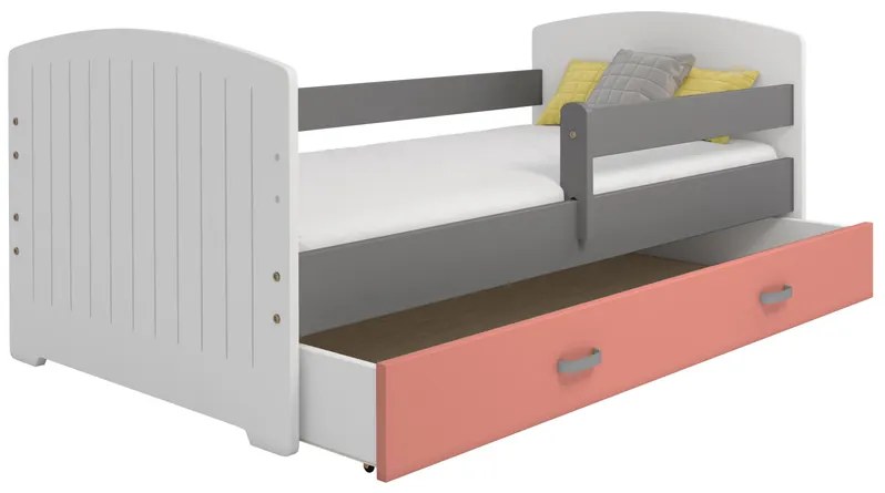 ImportWorld Dětská postel Magdaléna 80x160 B5, bílá/šedá/růžová + rošt a matrace