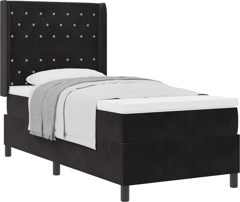 Postel s boxspringem s matrací s čelo Černá 100 x 200 cm samet 3341944