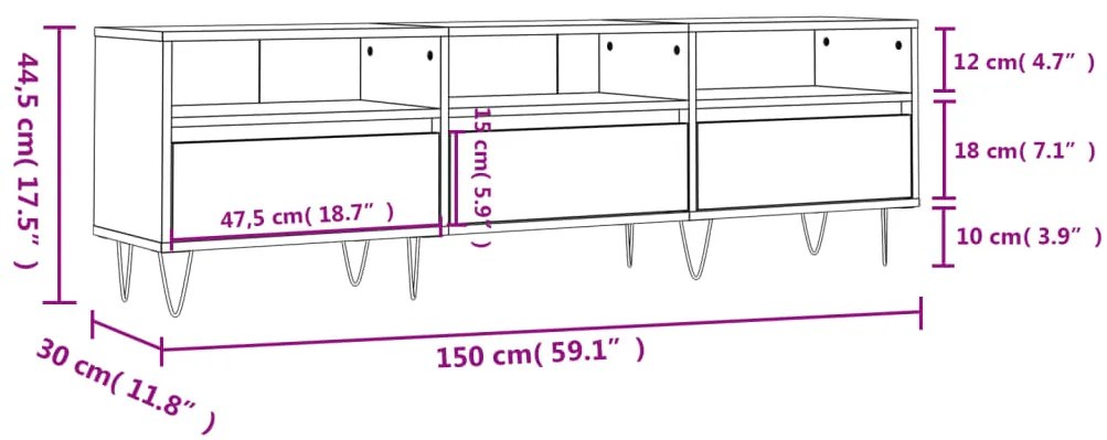 TV skříňka betonově šedá 150 x 30 x 44,5 cm kompozitní dřevo