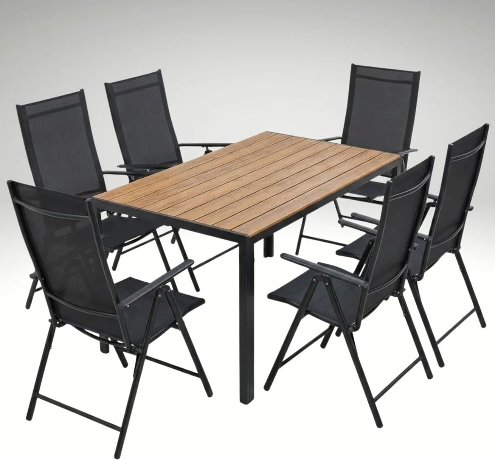 Vikio Zahradní set 140x80 pro 6 osob skládací židle V136-P2 přírodní
