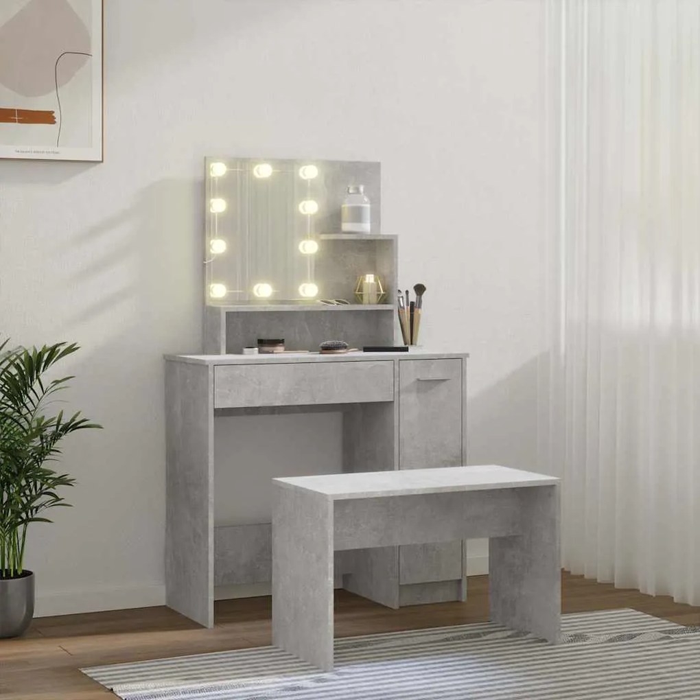 Toaletní stolek sada s LED betonově šedý kompozitní dřevo 3114118