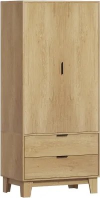 HOMCOM šatní skříň se 2 tlumenými dveřmi, 2 zásuvkami a tyčí na oblečení, 80x50x180cm, přírodní dřevo