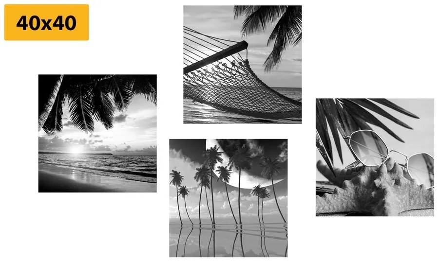 Set obrazů zátiší moře v černobílém provedení - 4x 40x40 cm