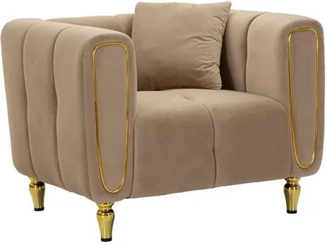 Designové sametové křeslo Alma šedobéžové/zlaté