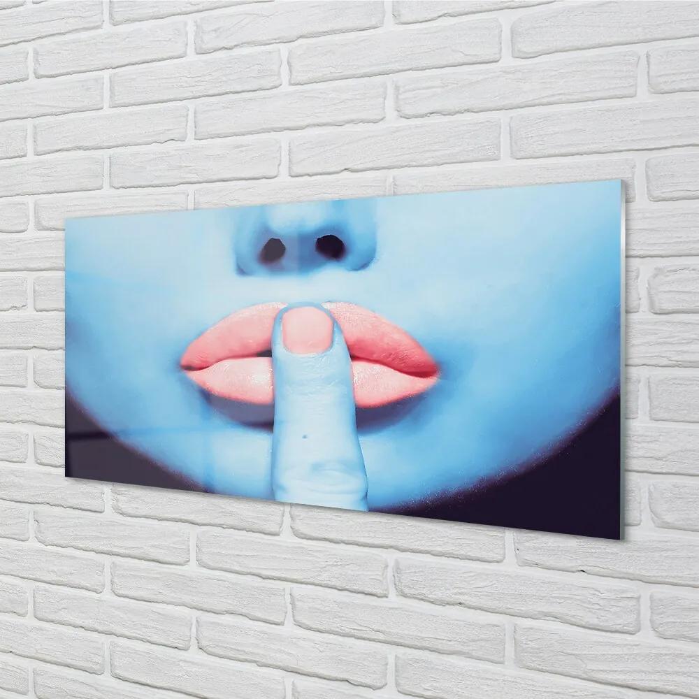Obraz na skle Žena neonové rty 120x60 cm