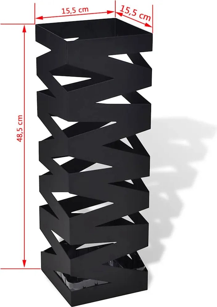 Černý hranatý stojan na deštníky a vycházkové hole, ocelový, 48,5 cm 242469