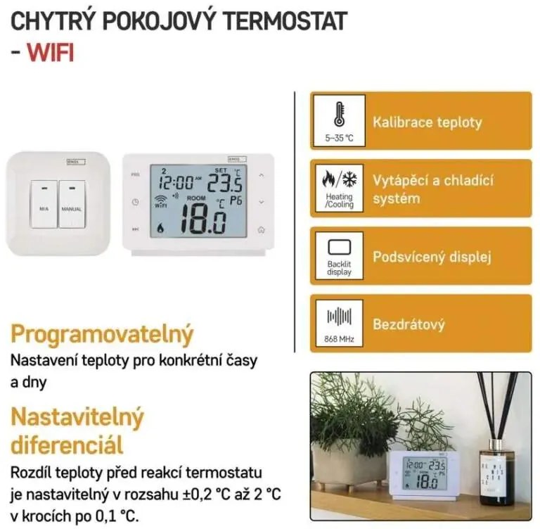 EMOS Pokojový programovatelný bezdrátový WiFi GoSmart termostat P56211