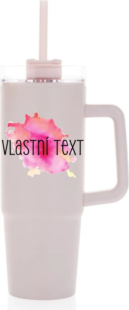 Personalizovaná cestovní termoska s průhledným víčkem s barevnou skvrnou