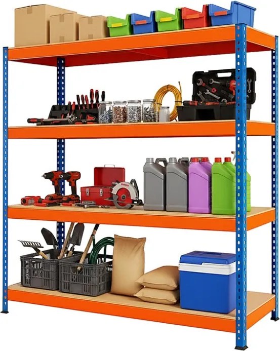 Akce 3x Regál 168x160x60 cm profesionální 4-policový, nosnost 160 kg - modro-oranžový