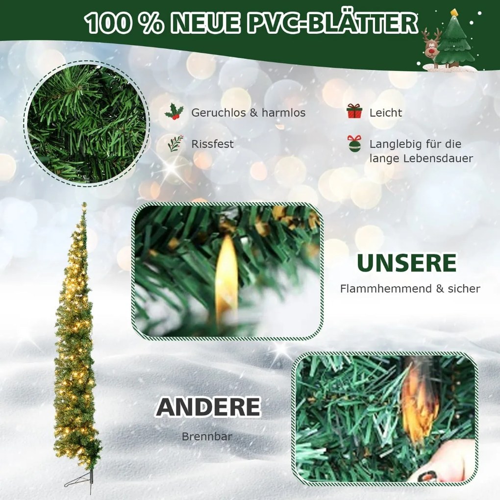 Costway 210 cm Umělý poloviční vánoční stromeček sváteční strom s 150 LED světly