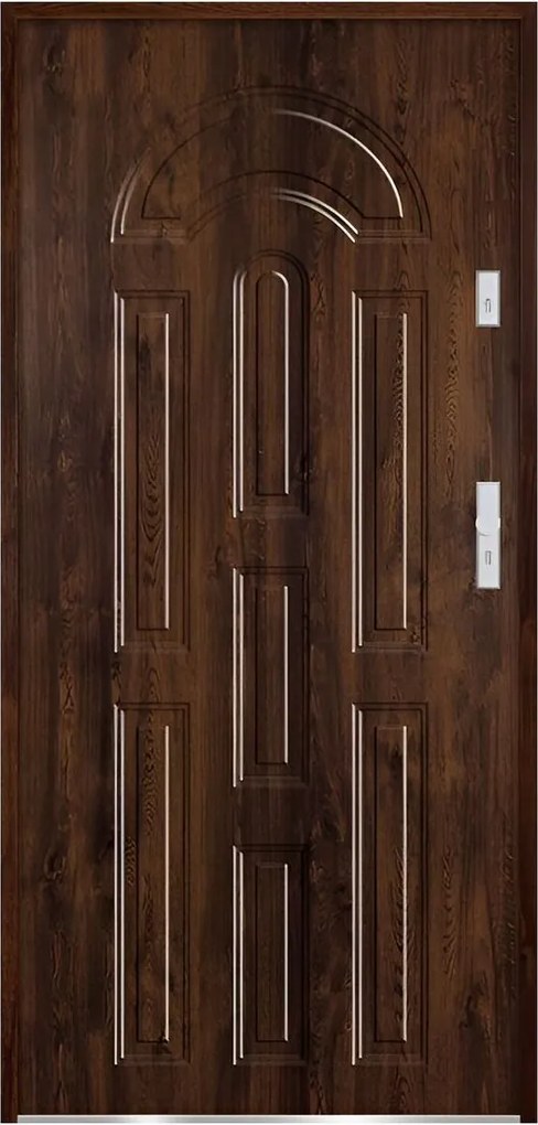 O.K. Doors® P55 Vchodové dveře Aurora 100L, rozměr vč. zárubně: 1000 × 2070 mm, ocel, levé, ořech, plné