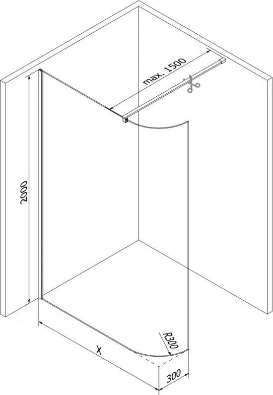 Mexen Kioto, sprchová zástěna Walk-In 80 x 200 cm, 8mm čiré sklo, měděný matný profil, 800-080-101-65-06