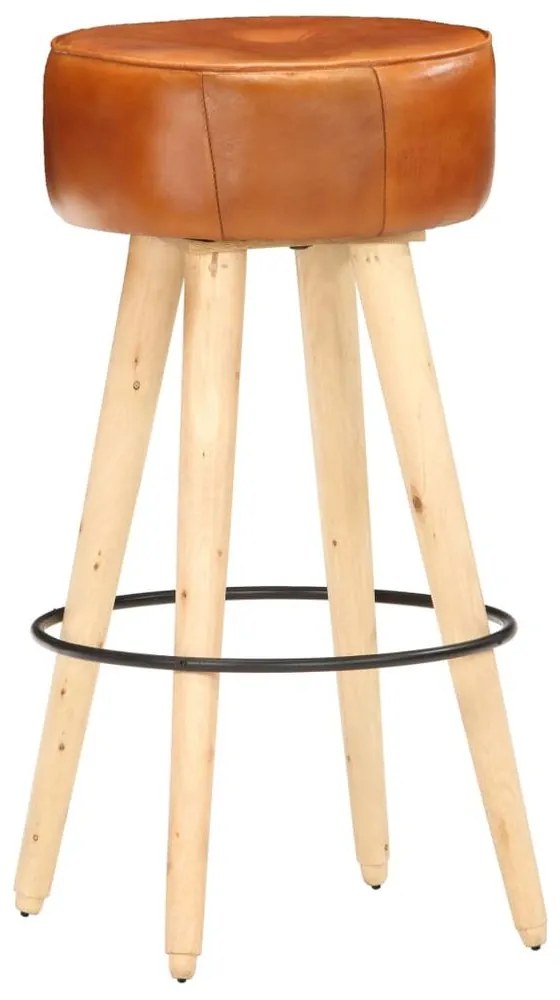 Petromila Barové stoličky 2 ks hnědé hrubé mangovníkové dřevo pravá kůže