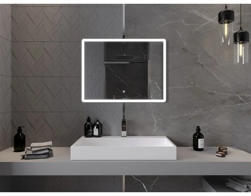 Mexen Navia podsvícené koupelnové zrcadlo 80 x 60 cm, LED 6000K, ventilátor - 9803-080-060-611-00