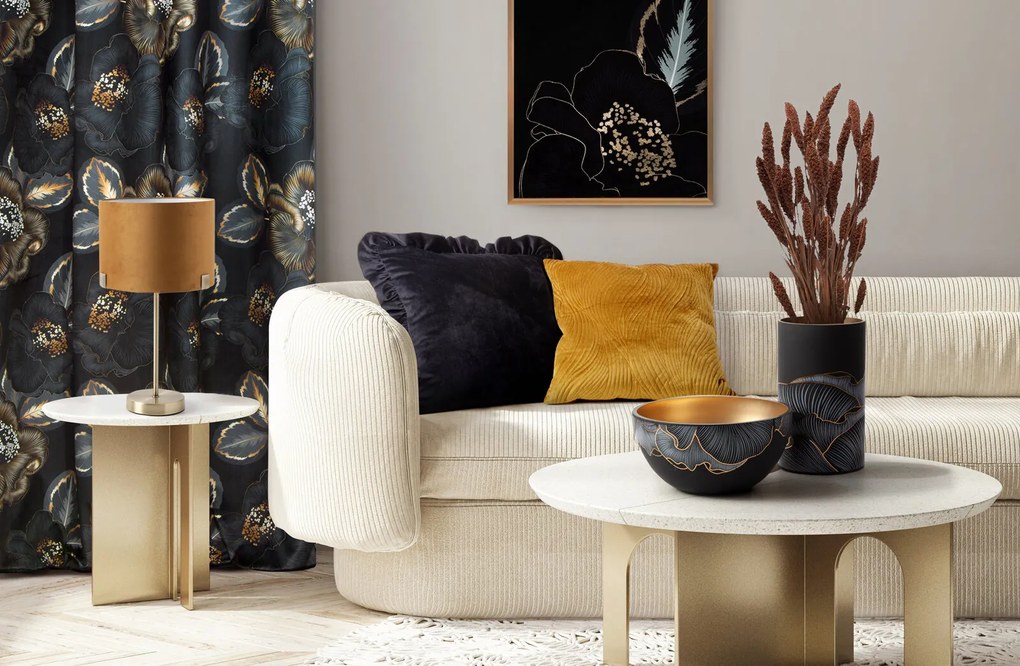 ZATEMŇOVACÍ ZÁVĚS NA KROUŽCÍCH LIMITED COLLECTION PEONIA2 140X250 CM ČERNÁ