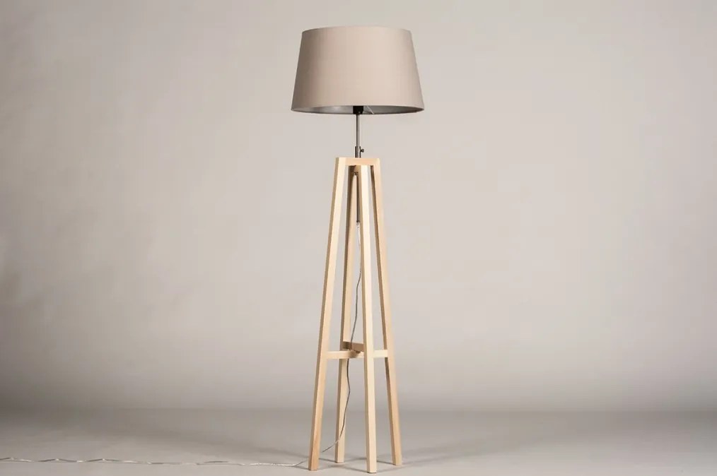Stojací designová lampa Paola Taupe and Natur Wood