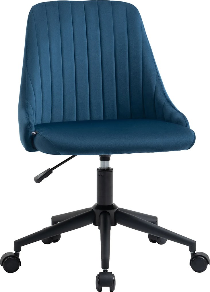 Vinsetto Otočná kancelářská židle Ergonomický design s nastavitelnou výškou 360° otočná pěnová sametová polyesterová modrá 50 x 58 x 77-87 cm | Aosom