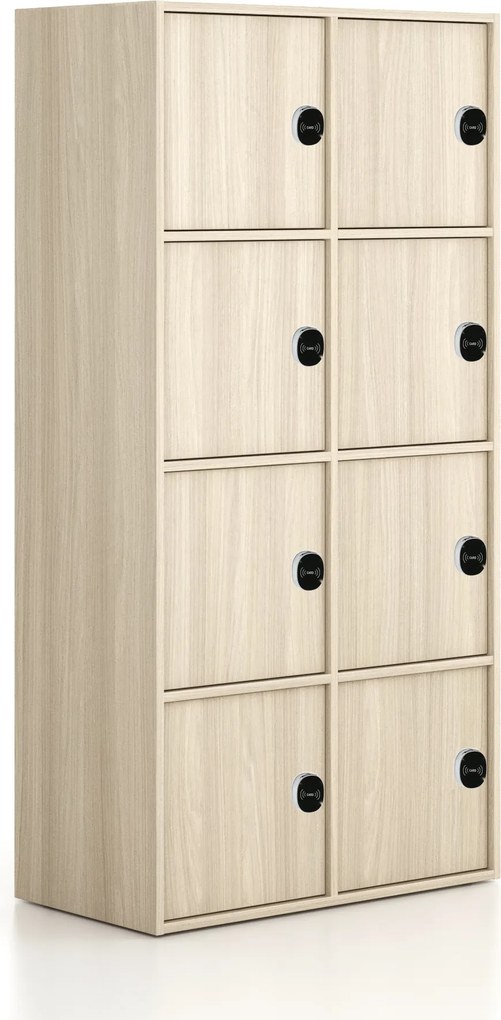 Kancelářská skříň FRAME, 8x dveře, 872 x 450 x 1735 mm, RFID zámek, dub přírodní