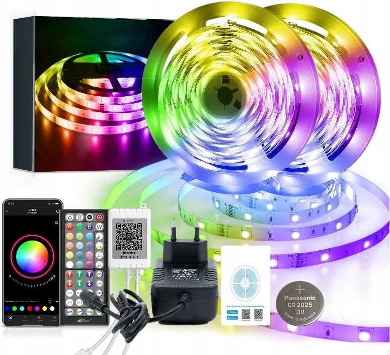 Led pásek 15M Rgb 5050 Dálkový Ovladač Aplikace Bluetooth Hudba Set 12V 30LED/m