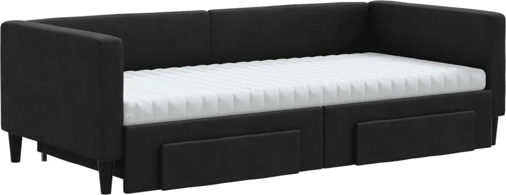 Válenda s přistýlkou a zásuvkami černá 90 x 190 cm textil 3196644