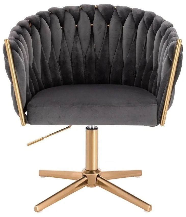LuxuryForm DESIGN Otočná židle NORDEN VELUR na zlatém kříži - tmavě šedá