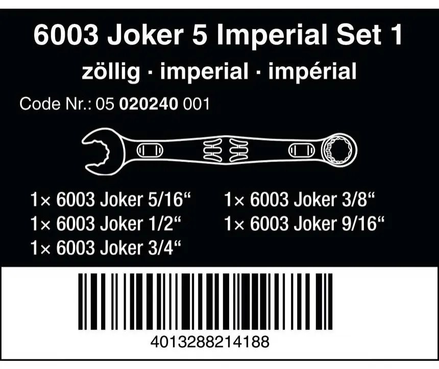 Wera 020240 Očkoploché klíče 5/16 ÷ 3/4", palcové 6003 Joker 5 Imperial Set 1 (Sada 5 dílů)