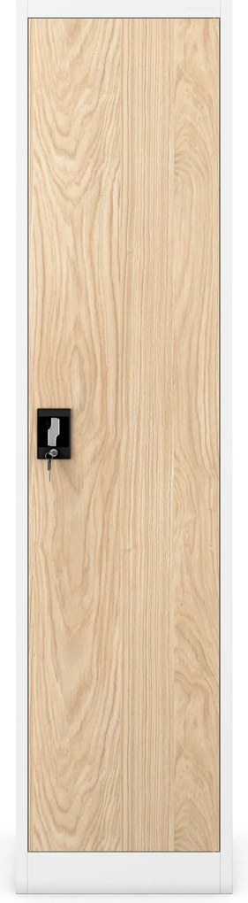 Kovová kancelářská skříň na spisy a dokumenty, bílá/dub sonoma, 450x1850x400 mm: ALEX Eco Design